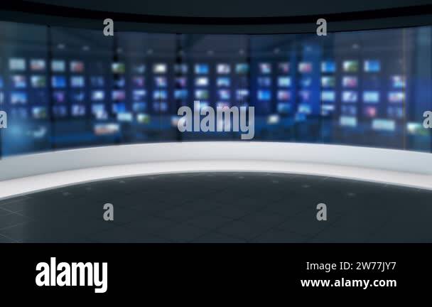 background video for news broadcast. TV broadcast studio control room ...