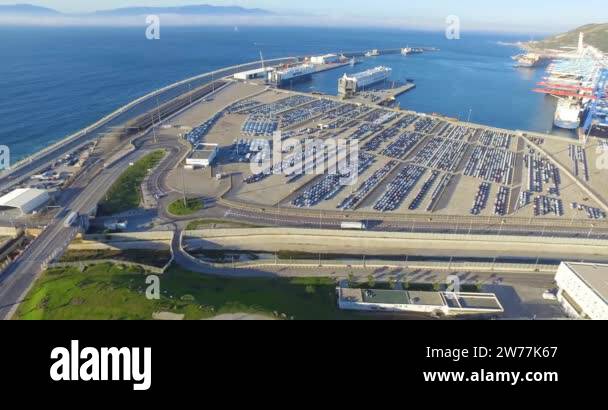 An aerial view of Tangier Med, located on the Strait of Gibraltar in ...