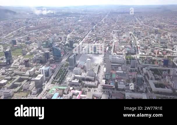 Mongolia, Ulaanbaatar. Panorama of the central part of the capital city ...