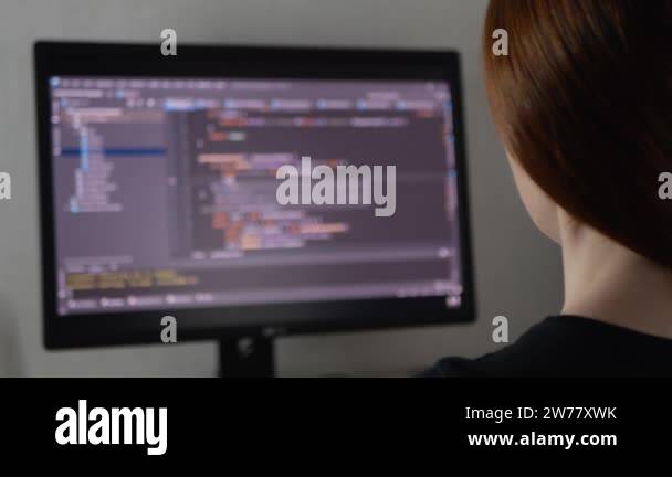 Woman Programmer Is Typing Code Or Typing An Application Freelance Programmer Is Working At