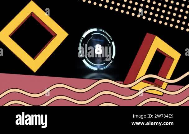 Animation of rotating safe lock with countdown and coloured shapes on ...