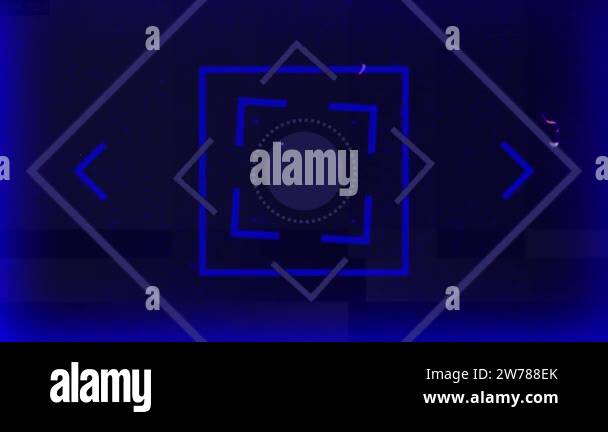 Animation of rotating corners of square blue and grey scope on black ...