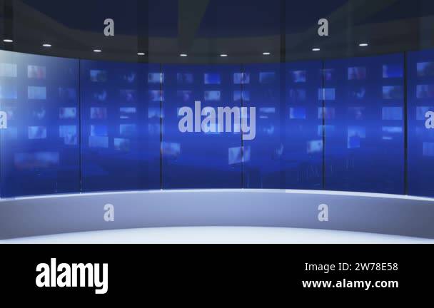 background video for news broadcast. TV broadcast studio control room ...