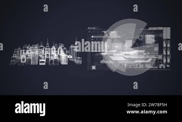 Animation of 3d architecture city drawing with scope scanning and data ...