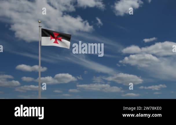 3D Banner of the knights templars with blue sky, the Catholic military ...