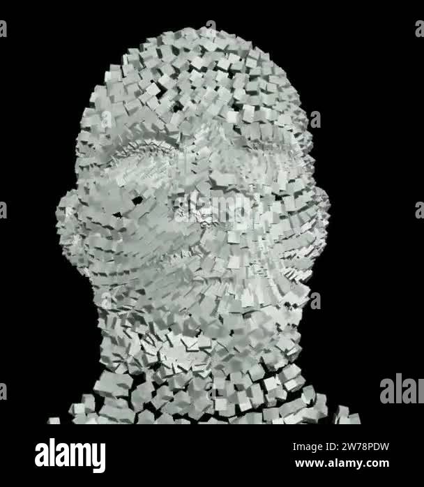 Human head from rotating. 3D head with moving cube. VJ loop video. VFX ...