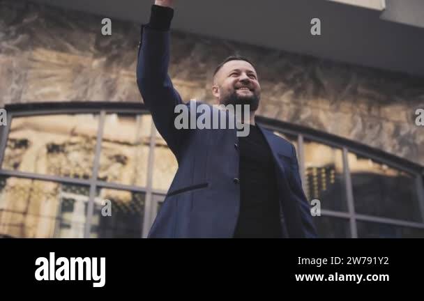 Salesman Stand Up in Railway Station Waiting Business Partner Coming to ...