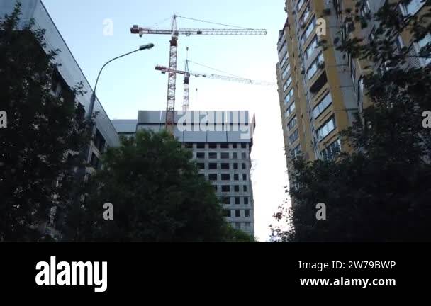 Construction of a high-rise tower of a residential building, there are ...