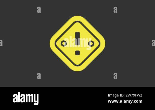 Yellow Exclamation mark in triangle icon isolated on grey background ...