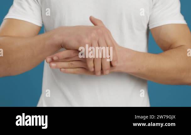 Personal Hygiene Unrecognizable Man Rubbing Hands Showing Right Way Of Palms Disinfection With
