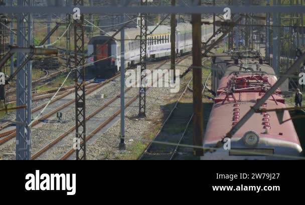 People at The Railroad Railroad Workers Passenger Train is Leaving Train is Standing Train Roof ...