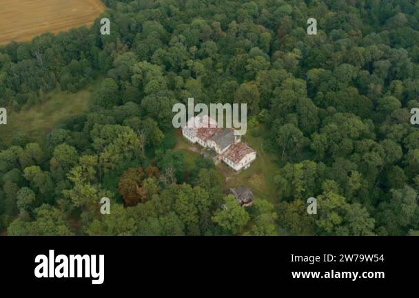Belarus. Abandoned palace, manor or mansion house, with broken windows ...