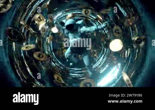 Falling astronaut in outer space surrounded by flying dogecoins ...