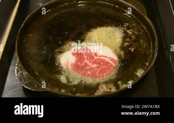 Special recipe of native Thai ribeye beef meat fried in butter cuisine ...