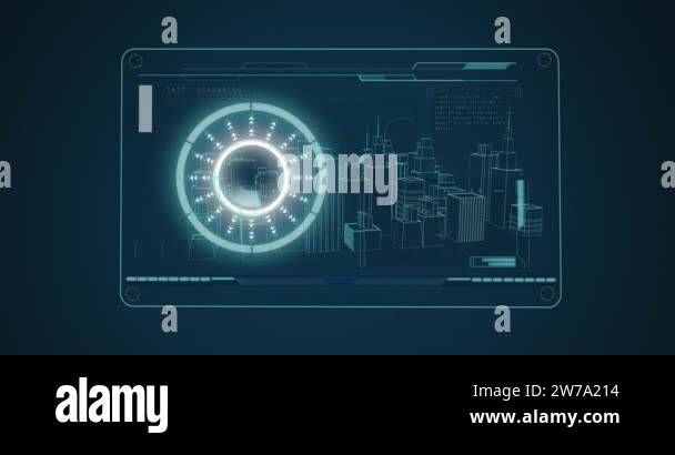 Animation of 3d architecture city drawing with scope scanning and data ...