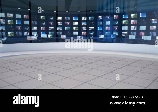 background video for news broadcast. TV broadcast studio control room ...