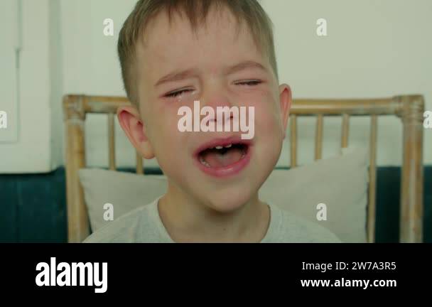 Portrait of a Cute boy with big tears running down his cheeks,child ...