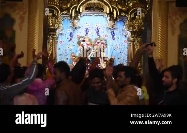 VRINDAVAN, INDIA - 11 MARCH 2017: Hare Krishna playing Kirtan chants in ...