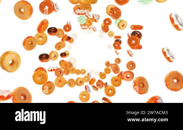 Flying many colorful donuts on white background. Doughnut cake, Sweets ...