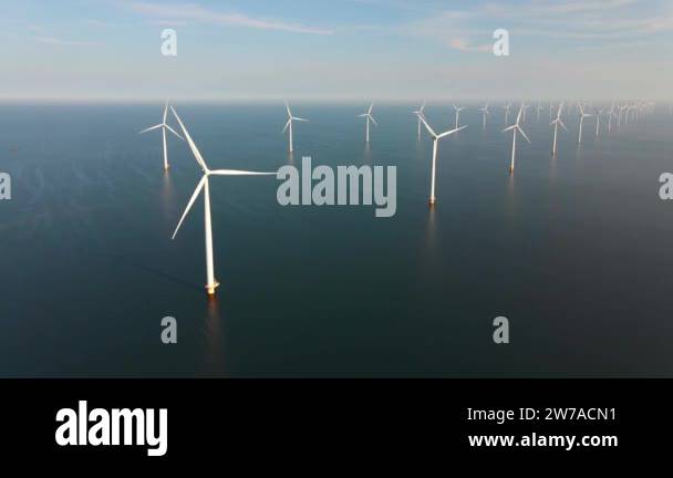 Wind turbine from aerial view, Drone view at windpark westermeerdijk a ...