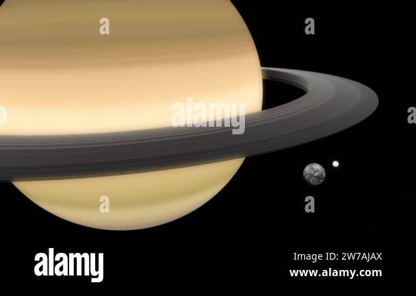 Green screen Earth-moon and planet Saturn comparison, Saturn is the ...