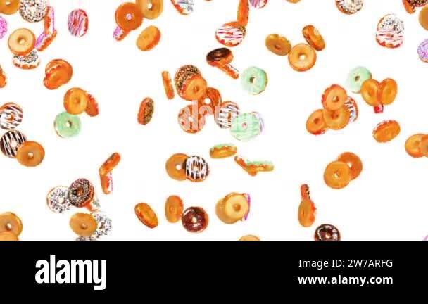 Flying many colorful donuts on white background. Doughnut cake, Sweets ...