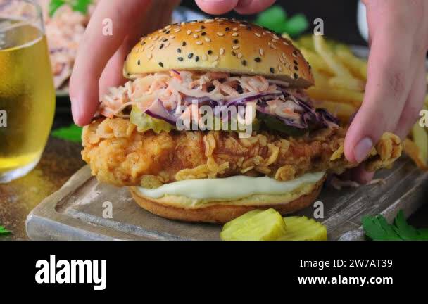 Chicken burger bun sandwich Stock Videos & Footage - HD and 4K Video ...