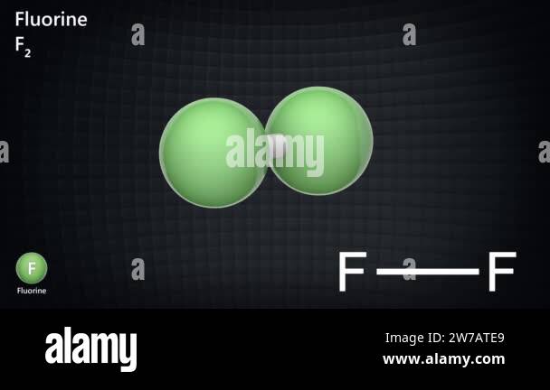 Fluorine is a chemical element with symbol F and atomic F2. Formula: F2. 3D render. Seamless ...