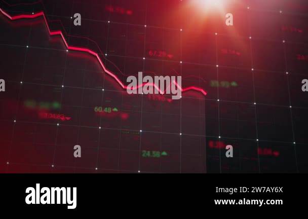 Animated stock market financial graph with red downtrend line ...