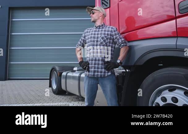 June 6, 2021. Krakow, Lesser Poland. Caucasian Truck Driver in His 40s ...