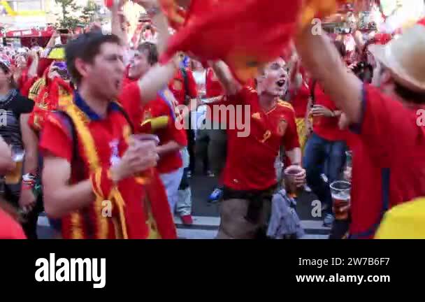 KIEV, UKRAINE - JULY 1: Spanish football fans before final match of ...
