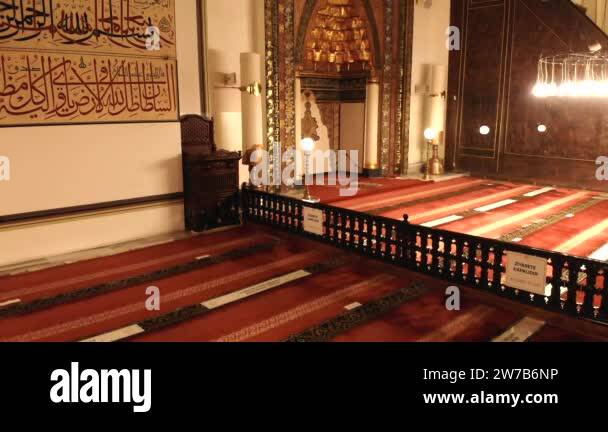Interior of giant historic great mosque.Minaret masjid mystical god ...