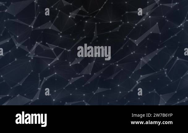 Abstract dark blue background with plexus motion graphic digital connection moving dots and ...