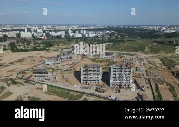 Construction of a modern city block. The concrete frames of the ...