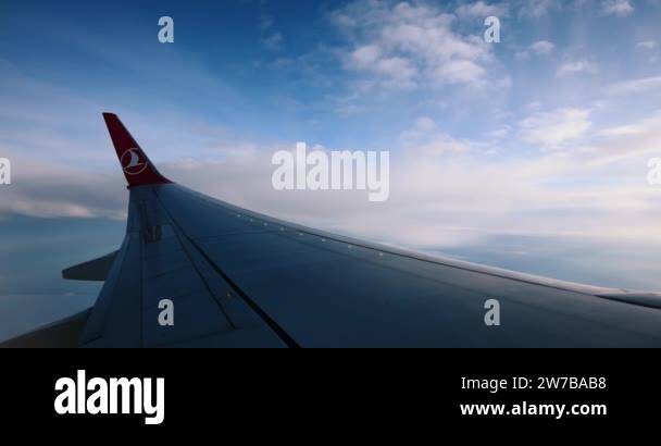 Istanbul 2.06.2021 Turkish airlines wing of the plane and clouds, view ...