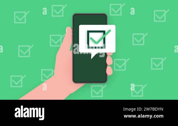 Smartphone having approved tick notification, successful operation check mark. Smartphone with ...