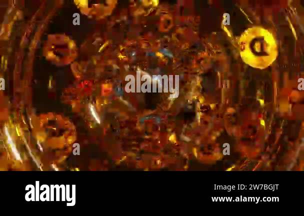 Falling astronaut in outer space surrounded by flying dogecoins ...