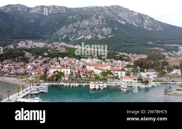 Akyaka, Mugla, Turkey - March 2020: Aerial shot of Akyaka town. Akyaka ...
