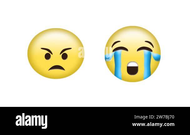Animation of angry and crying emoji icons over white background. global ...