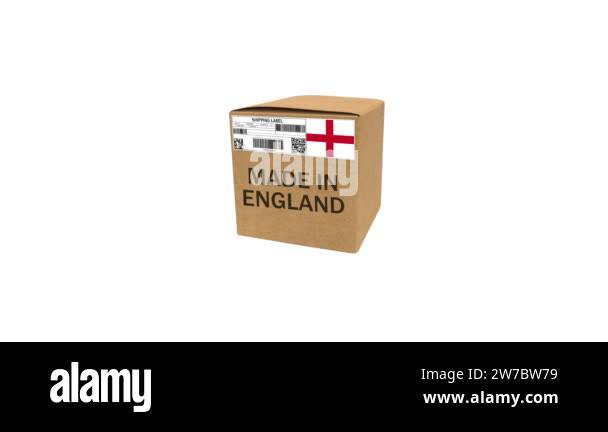 4.22.2021, England. 3D Rendered Made in England Box Animation 4K with ...