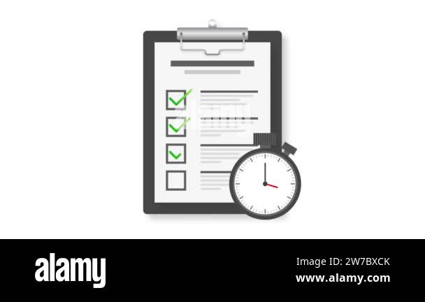 Timing concept with classic office clock and check list on clipboard ...