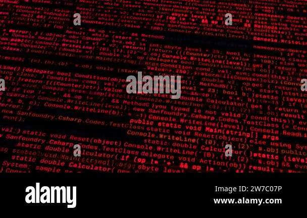 Red Program Text Of Hacked System Animation Hacker Broke Into Database Inside Software