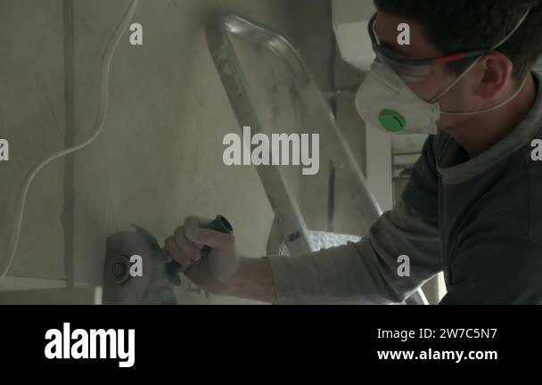 Professional Male Contractor Electrician Worker Chasing out Wall ...