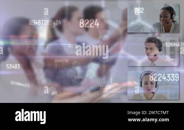 Animation of dna strand and numbers with data processing over screens ...