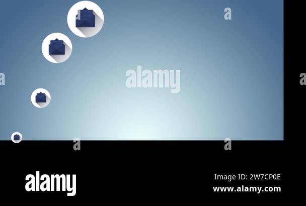Digital animation of multiple message icons on round banner floating ...