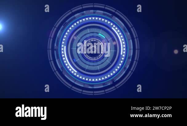 Digital animation of spot of light and neon round scanner spinning ...