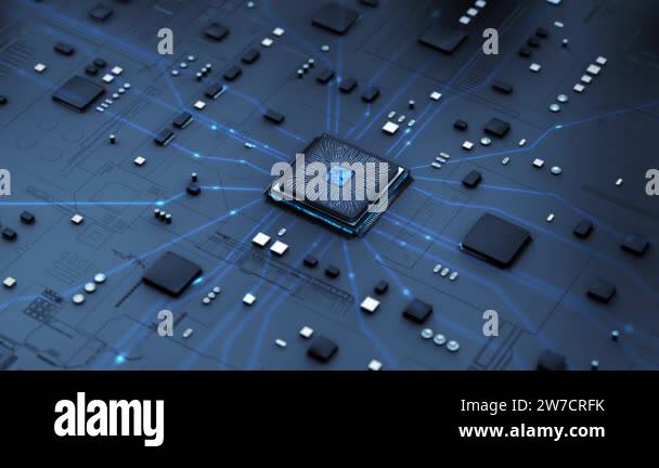 3D Rendering animation CPU chipset central processor unit and electric ...