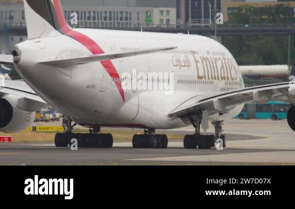 Emirates Airbus A380, rear view Stock Video Footage - Alamy