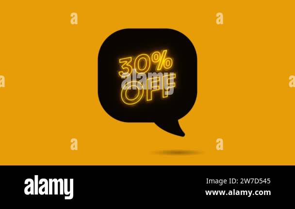 30 percent Off Neon Sign On Orange Background. Neon animation Offer ...