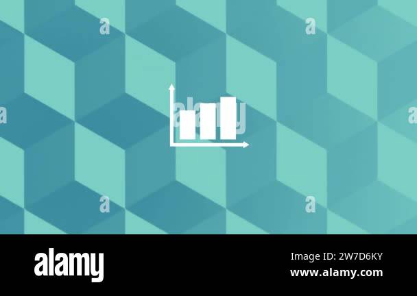 Animation of statistics processing over 3d patterned background. global ...